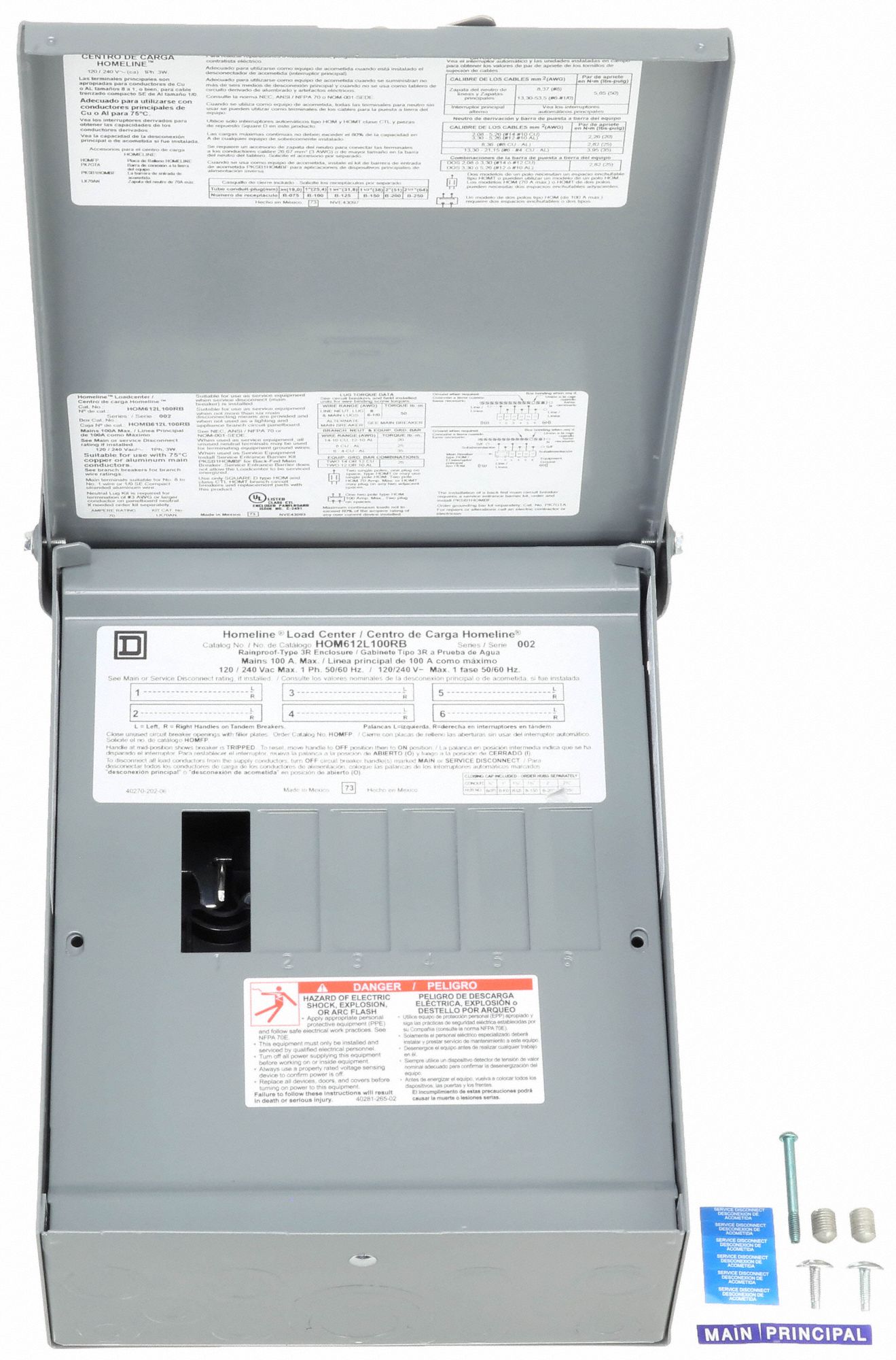 SQUARE D Load Center: 100 A Amps, 120/240V AC, 6 Spaces, 1 Phase, 6 Max ...