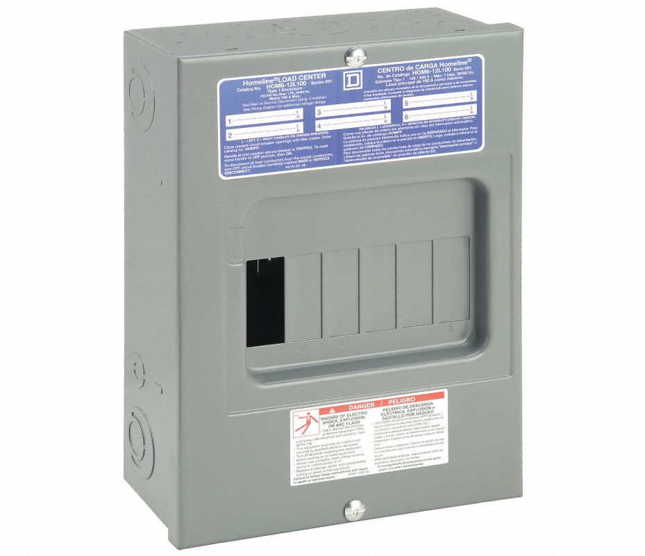 SQUARE D Cento de Carga, Zapata Principal,100 Amperes,120/240VCA Voltaje,Número de Espacios: 6 ...