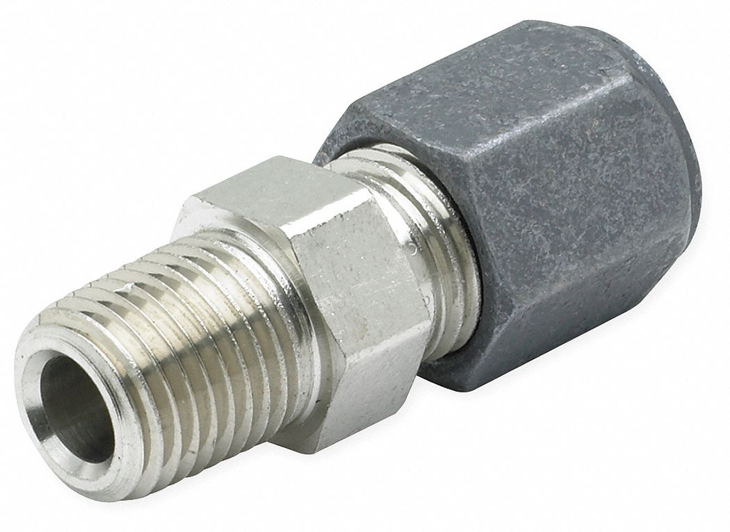 Parker 4-4 FBU-S Parker Male Connector, 1/4 in Tube Size, 1/4 in Pipe ...