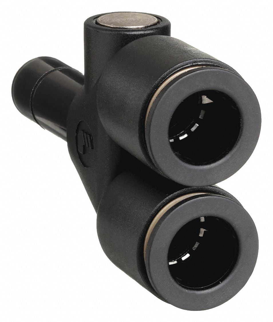 LEGRIS, 3/8 in OD x 3/8 in OD x 3/8 in OD Size, 2 7/32 in Overall Lg, Push-Fit Wye Fitting ...