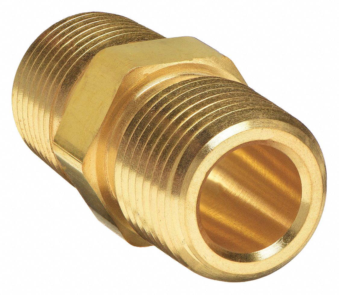 Brass, 3/8 in x 3/8 in Fitting Pipe Size, Hex Nipple - 1DGA8|6-6 MHN-B - Grainger
