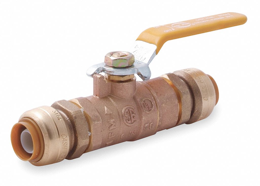 Ball Valve, Brass, Inline, 2-Piece, Pipe Size 1 in, Tube Size 1 in ...
