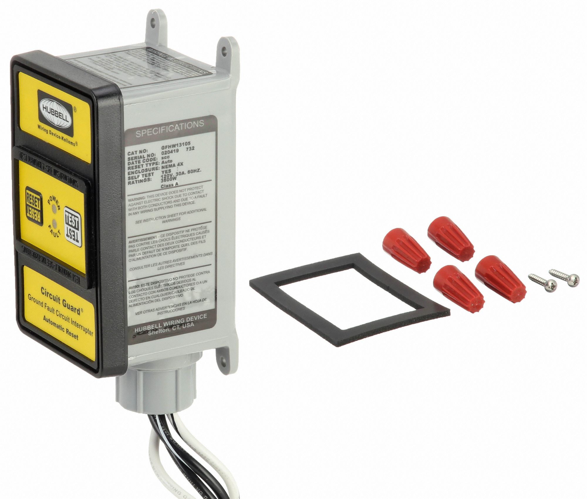 HUBBELL WIRING DEVICE-KELLEMS Hard Wired GFCI: 30 A Amps, 120V AC ...