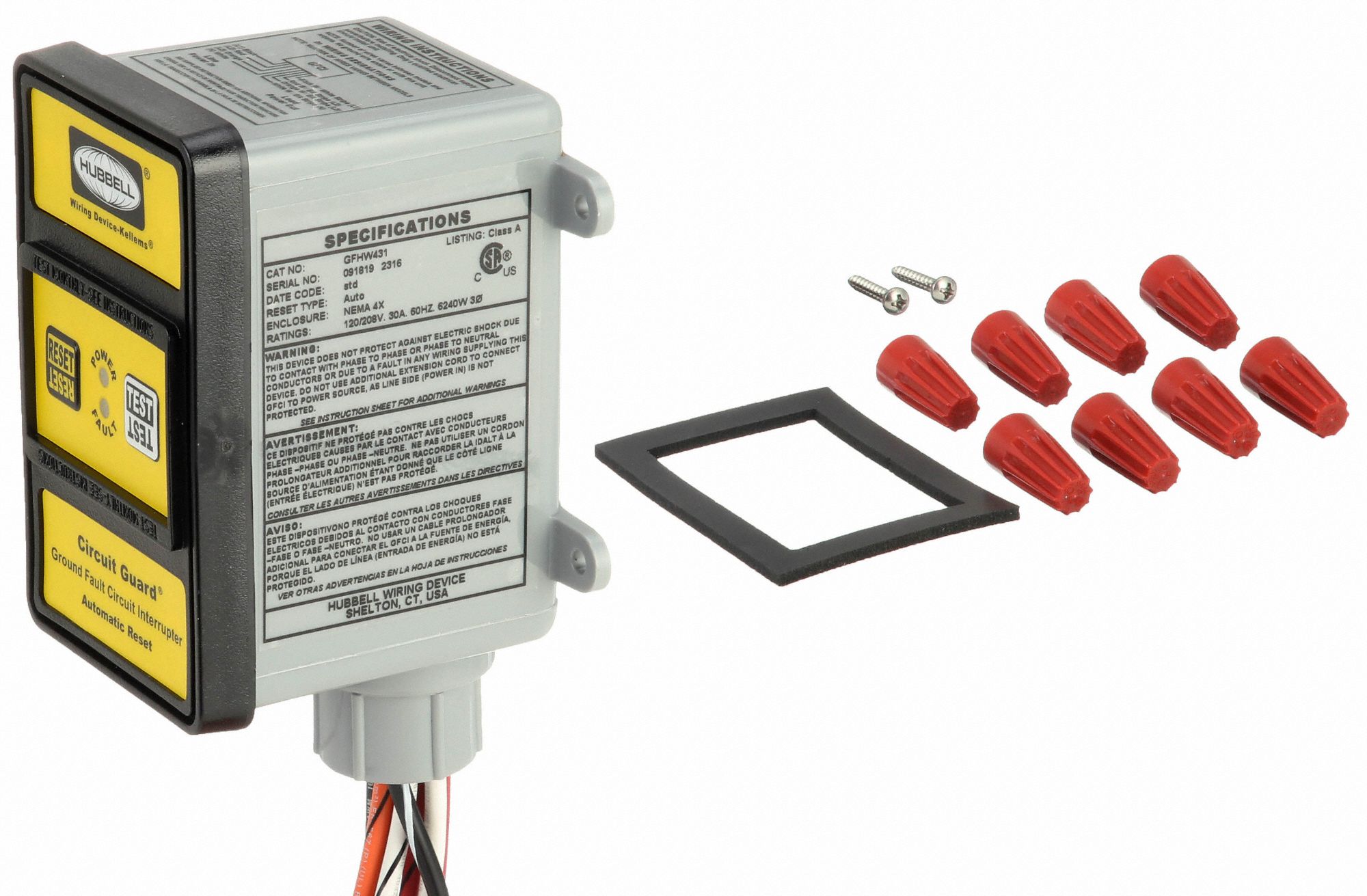 HUBBELL WIRING DEVICE-KELLEMS Hard Wired GFCI: 30 A Amps, 120/208V AC ...