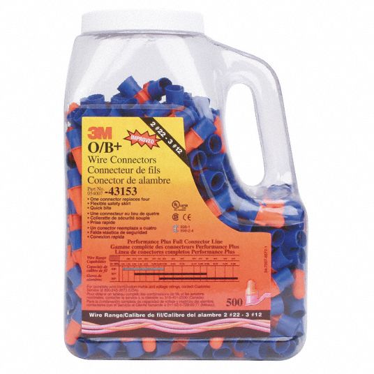 3M Twist On Wire Connector: Blue/Orange, (2) 22 AWG Min. Wire Combo, Performance Plus, Std, 500 ...