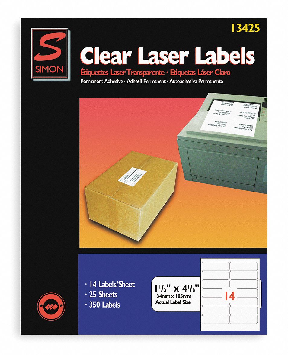 Laser Printer Label, Color Clear, PK 25 - Grainger
