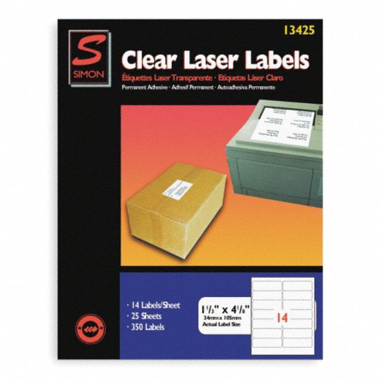 Laser Printer Label, Color Clear, PK 25 - Grainger