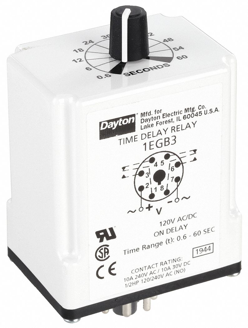 DAYTON TIME DELAY RELAY,120VAC/DC,10A,DPDT - Time-Delay Relays ...