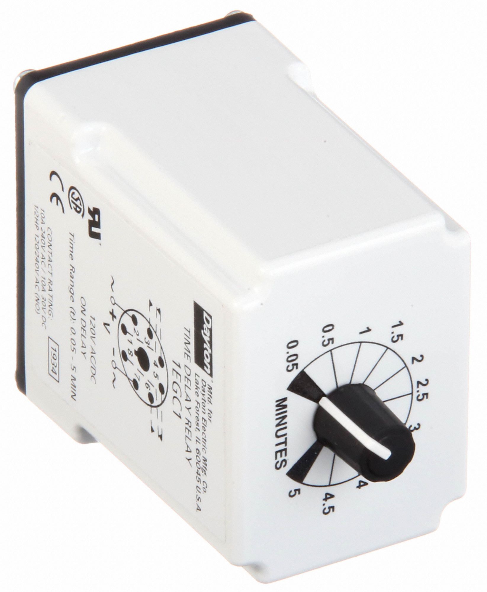 DAYTON Single Function Time Delay Relay: 8 Pins - Relay, Potentiometer ...