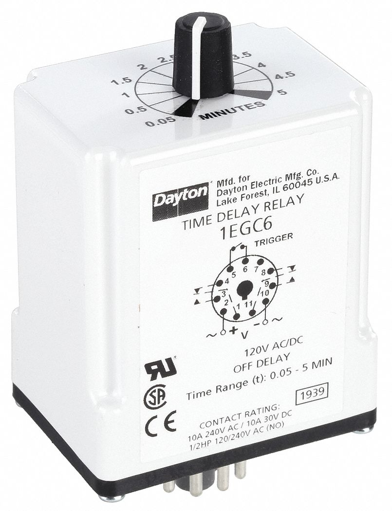 DAYTON TIME DELAY RELAY,120VAC/DC,10A,DPDT,3 - Time-Delay Relays ...