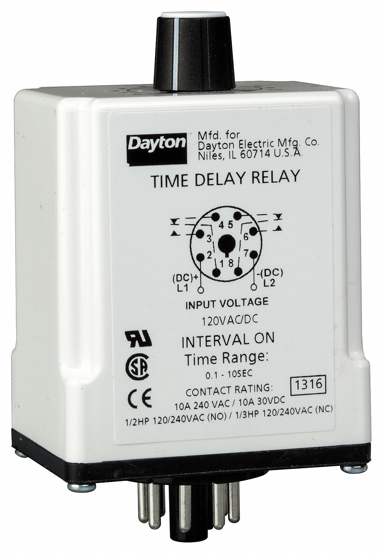 DAYTON, Socket Mounted, 120V AC/DC, Time Delay Relay - 1EGB7|TR-50222 ... DAYTON, Socket Mounted, 120V AC/DC, Time Delay Relay - 1EGB7|TR-50222 ...