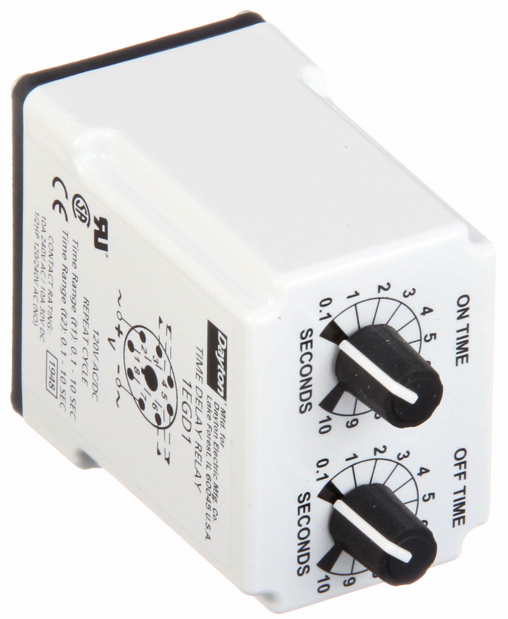 DAYTON Single Function Time Delay Relay: 8 Pins - Relay, Potentiometer ...