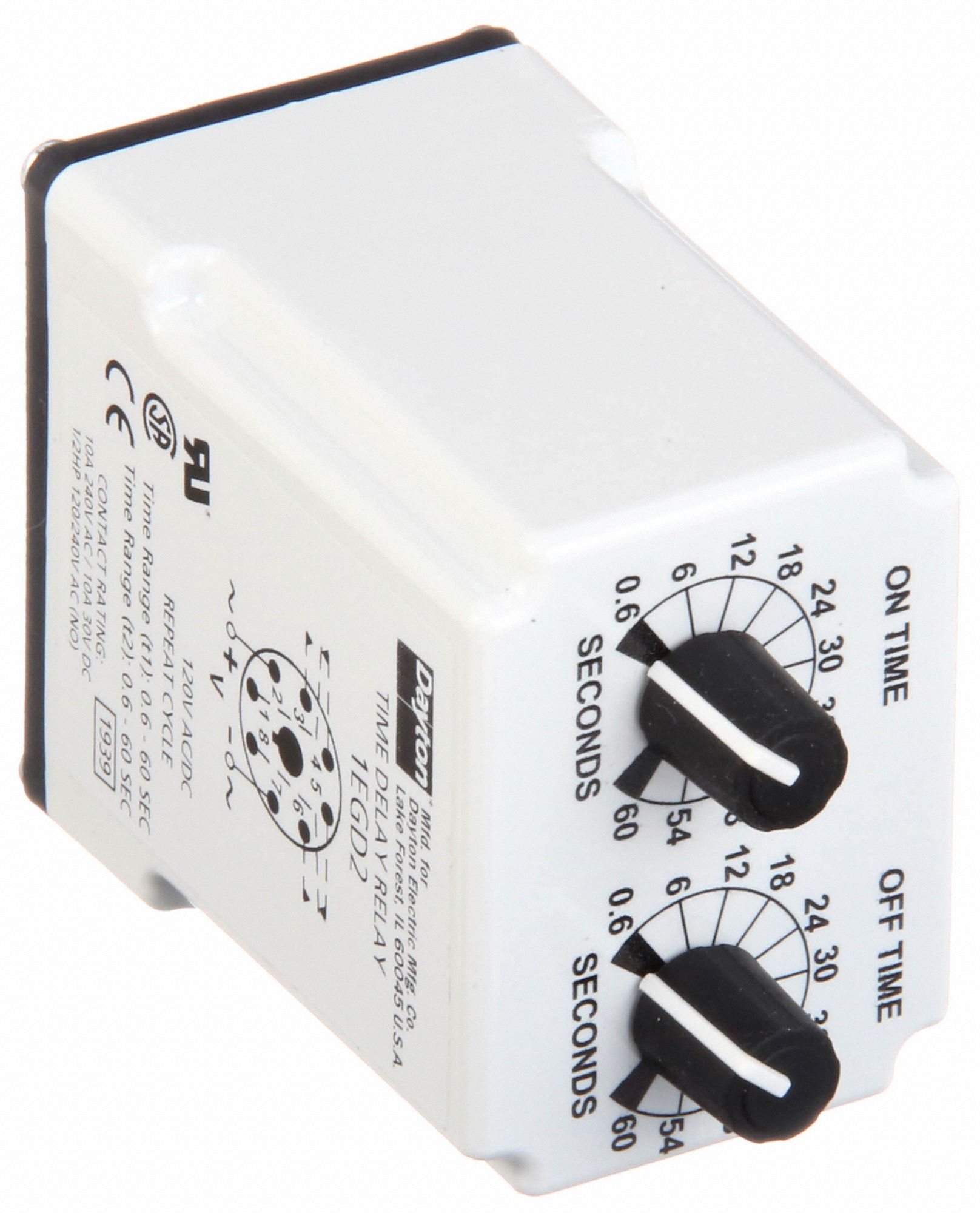 DAYTON Single Function Time Delay Relay: 8 Pins - Relay, Potentiometer ...