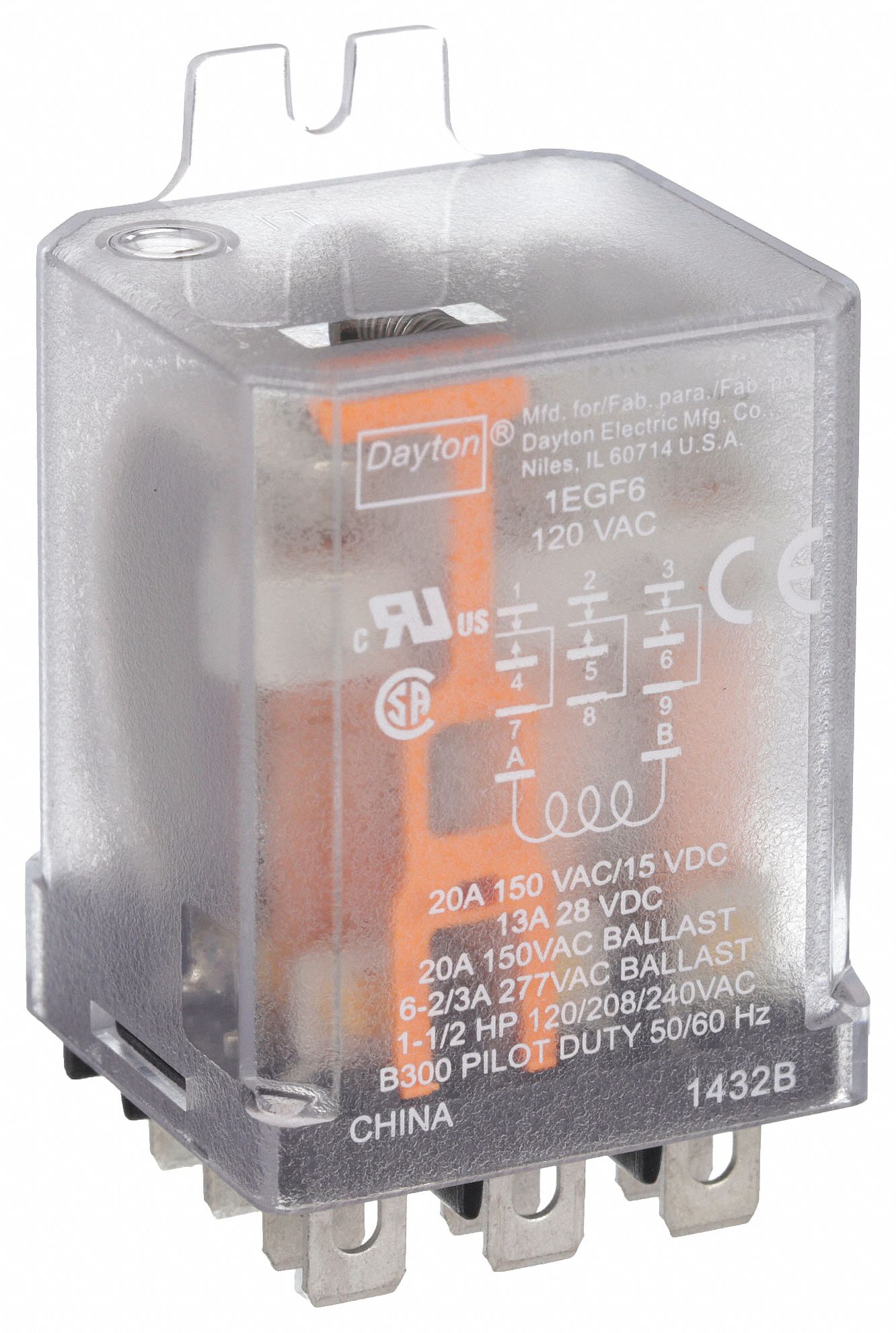 DAYTON, Surface (Side Flange) Mounted, 120V AC, Enclosed Power Relay ...