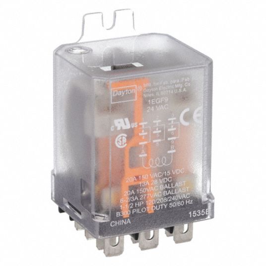DAYTON, Surface (Side Flange) Mounted, 24V AC, Enclosed Power Relay ...