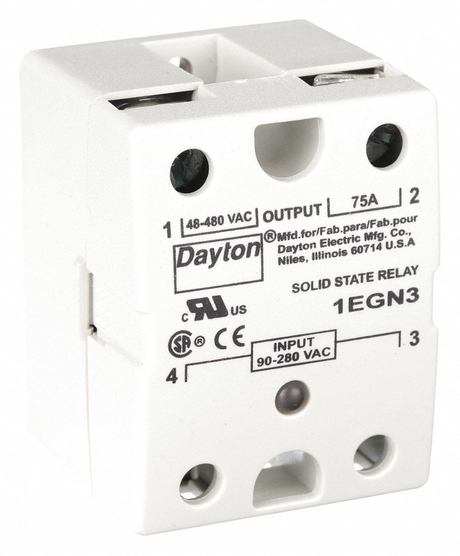 DAYTON, Surface Mounted, 75 A Max Output Current, Solid State Relay ...