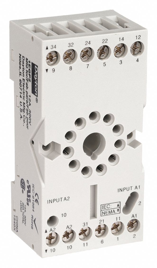 DAYTON, 12 A Rating, DIN-Rail Socket Mounting, Relay Socket - 1EGP2 ...