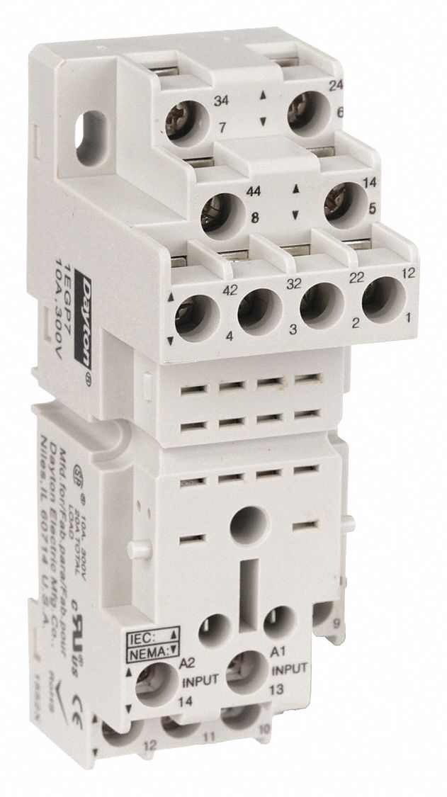 DAYTON, 10 A Rating, DIN-Rail & Surface Socket Mounting, Relay Socket ...