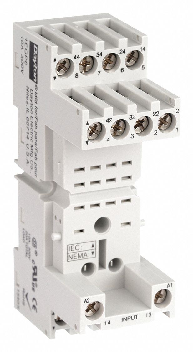 DAYTON, 10 A Rating, DIN-Rail & Surface Socket Mounting, Relay Socket ...