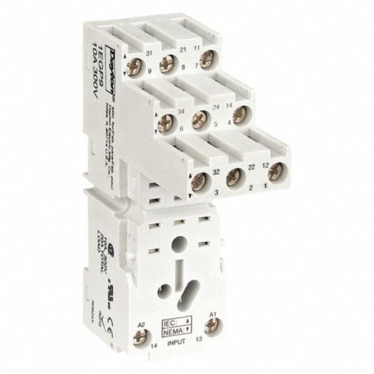 DAYTON, 10 A Rating, DIN-Rail & Surface Socket Mounting, Relay Socket ...