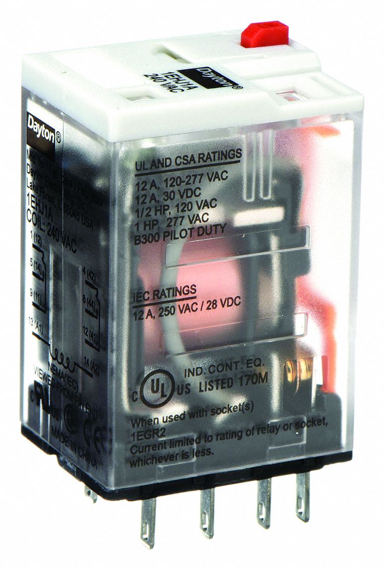 240V AC Coil Volts, 12A @ 277V AC Contact Rating - Relay, 12A @ 28V DC ...