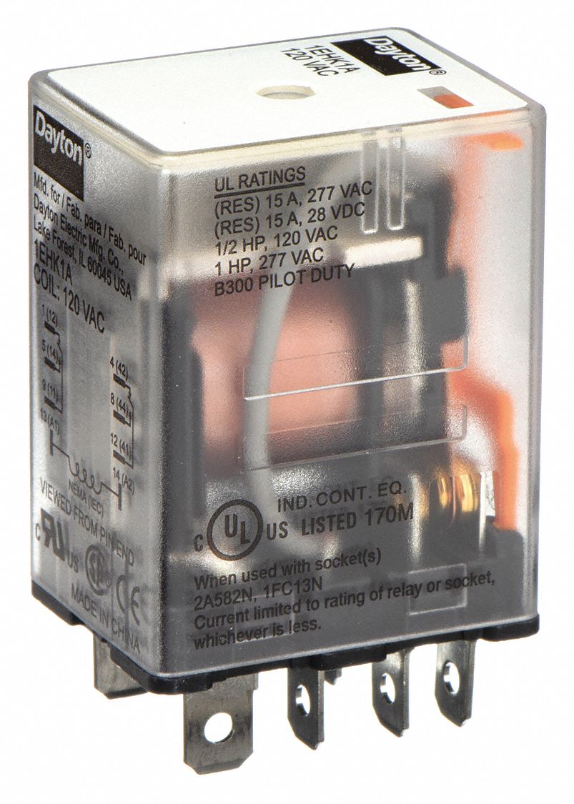DAYTON Relevador, 120VCA, Cuadrado ,Uso General, 15A @ 277V ...