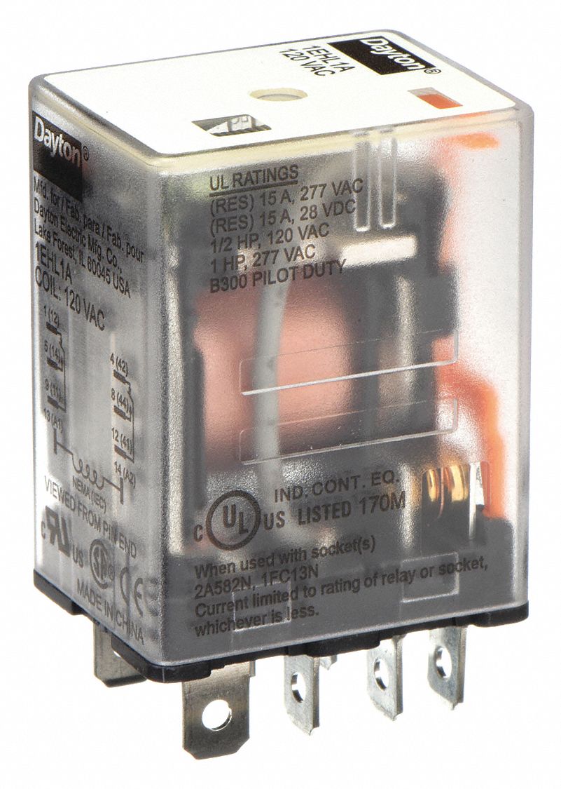 120V AC Coil Volts, 15A @ 277V AC Contact Rating - Relay, 15A @ 28V DC ...