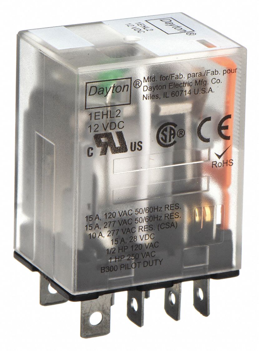 General Purpose Relay, 12V DC Coil Volts, 15A @ 277V AC Contact Rating - Relay - Grainger