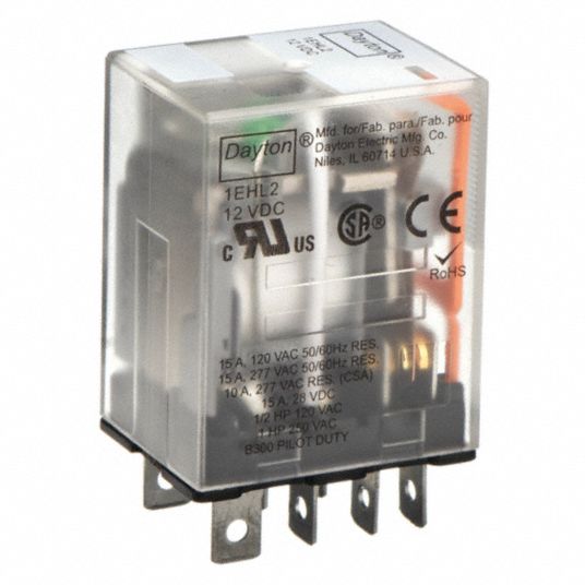 General Purpose Relay, 12V DC Coil Volts, 15A @ 277V AC Contact Rating - Relay - Grainger