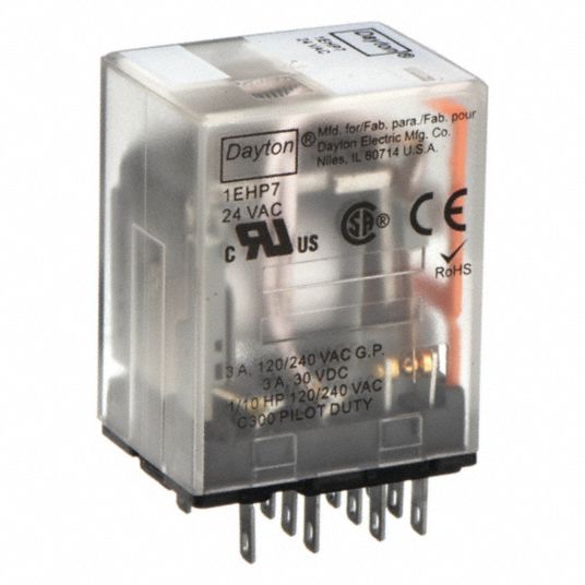General Purpose Relay, 24V AC Coil Volts, 3A @ 240V AC Contact Rating - Relay - Grainger