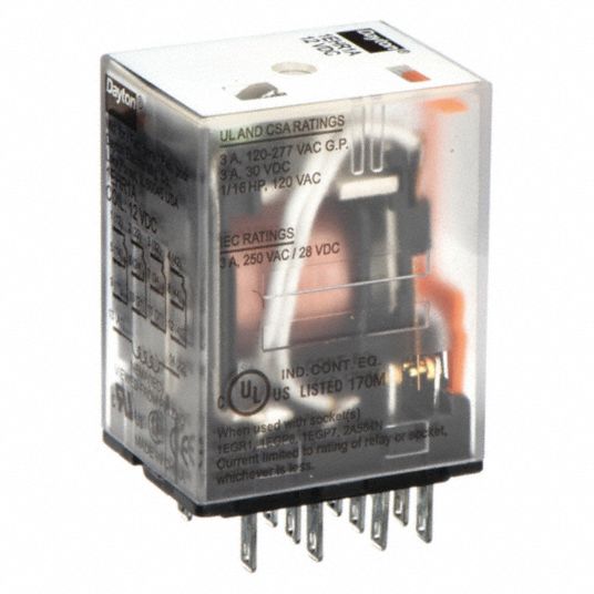 DAYTON, Socket Mounted, 12V DC, General Purpose Relay - 1EHR1|1EHR1 ...
