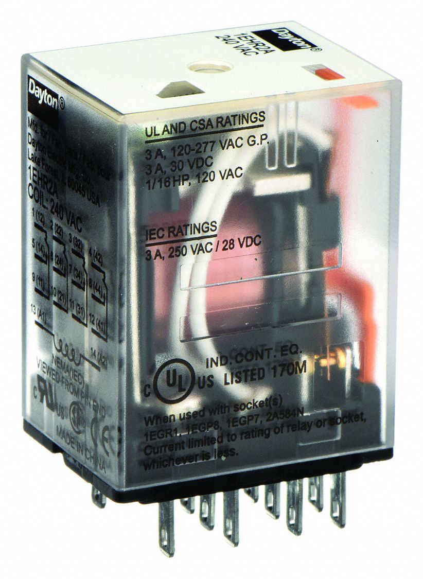 DAYTON, Socket Mounted, 240V AC, General Purpose Relay - 1EHR2|1EHR2 - Grainger