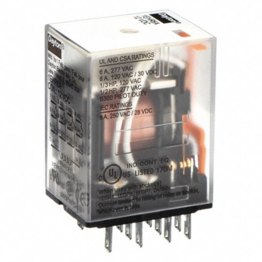 General Purpose Relay, 12V DC Coil Volts, 6A @ 277V AC Contact Rating - Relay - Grainger