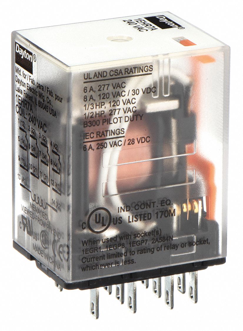 DAYTON, Socket Mounted, 240V AC, General Purpose Relay - 1EHR7|1EHR7 ...