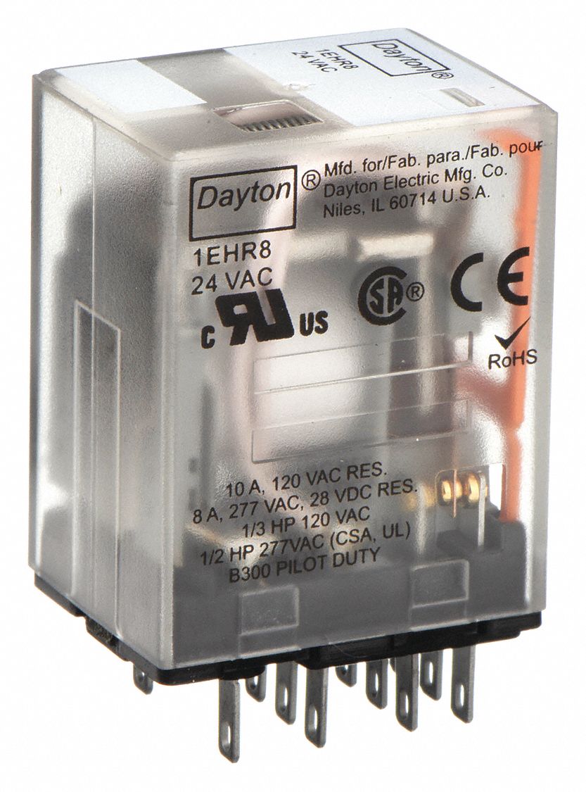 General Purpose Relay, 24V AC Coil Volts, 6A @ 277V AC Contact Rating ...