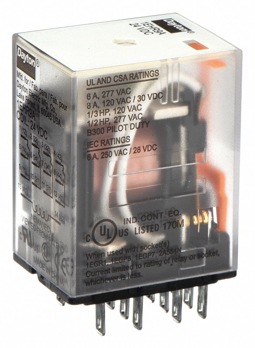 General Purpose Relay, 24V DC Coil Volts, 6A @ 277V AC Contact Rating - Relay - Grainger