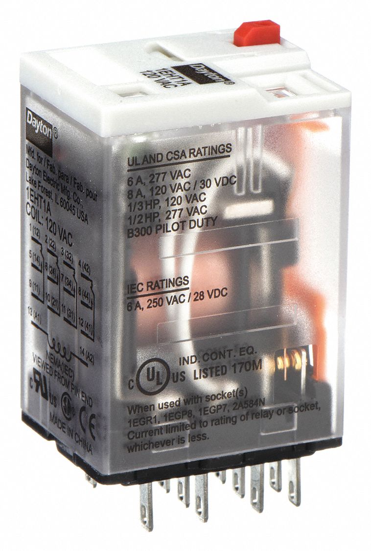 120V AC Coil Volts, 6A @ 277V AC Contact Rating - Relay, 8A @ 28V DC ...
