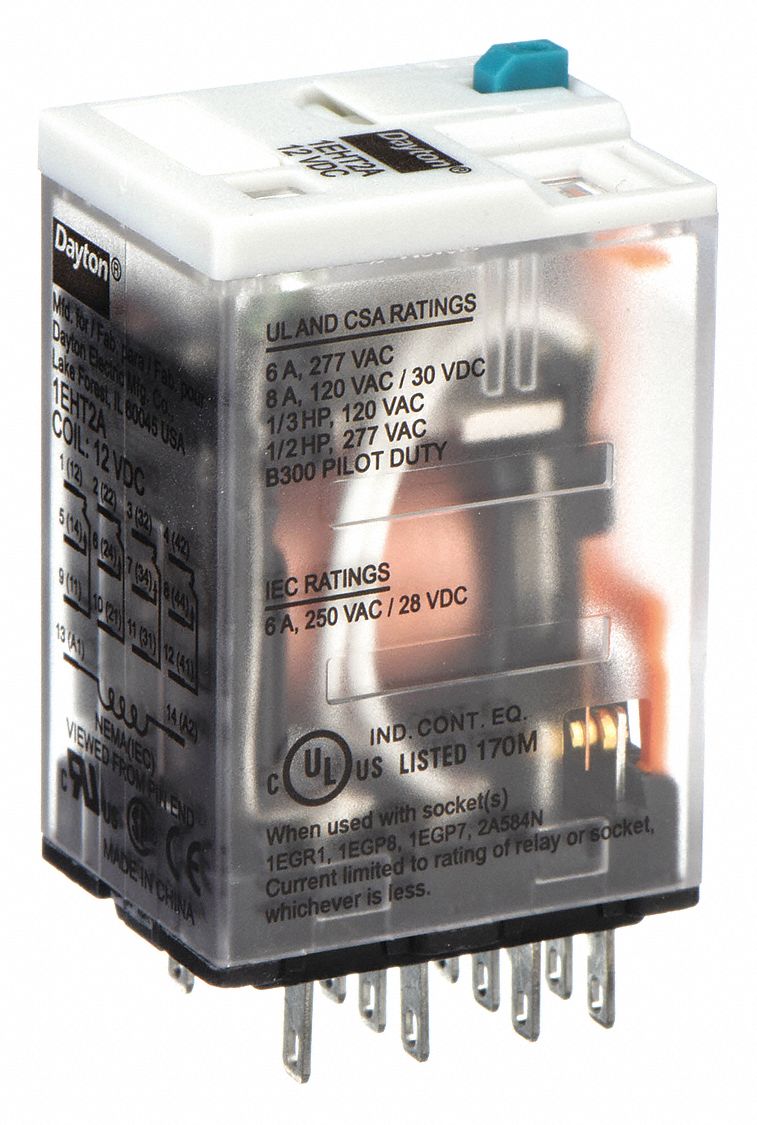 General Purpose Relay, 12V DC Coil Volts, 6A @ 277V AC Contact Rating ...