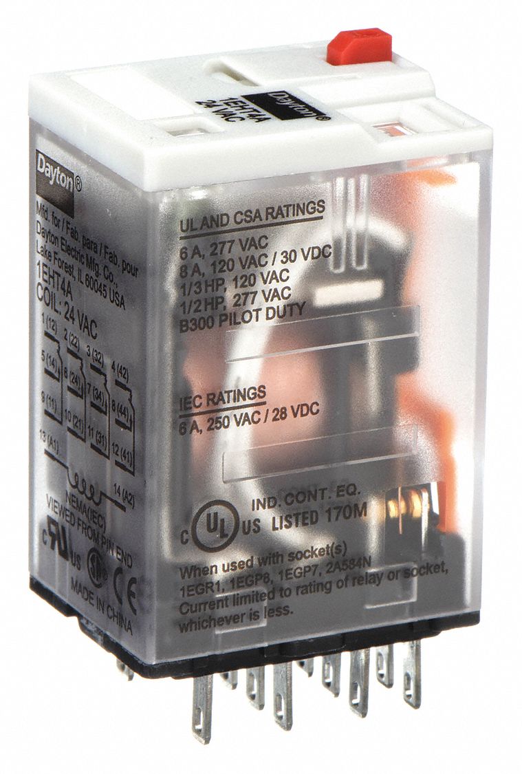 General Purpose Relay, 24V AC Coil Volts, 6A @ 277V AC Contact Rating - Relay - Grainger