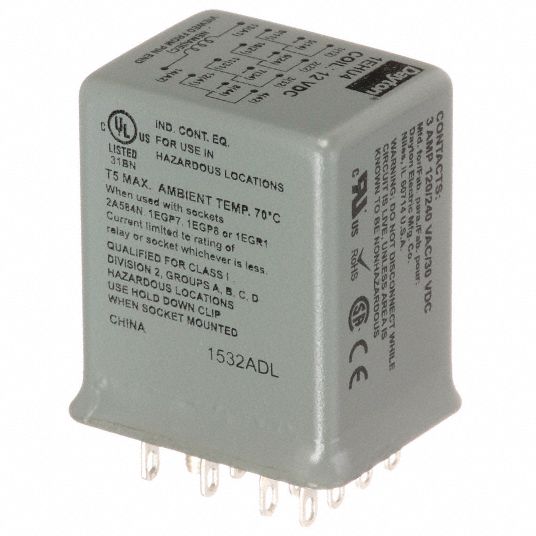DAYTON, Socket Mounted, 3 A Current Rating, Hermetically Sealed Relay ...