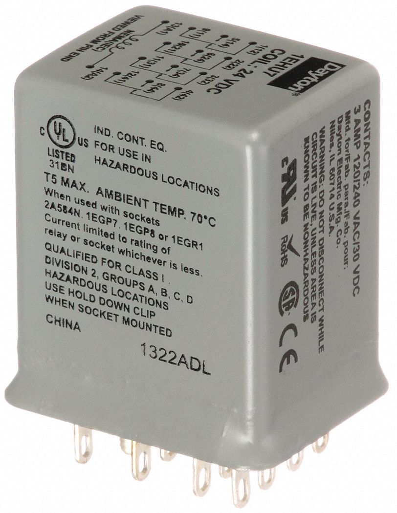 DAYTON, Socket Mounted, 3 A Current Rating, Hermetically Sealed Relay ...