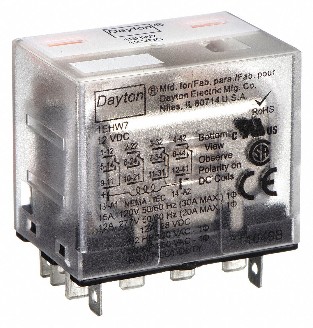 DAYTON, Socket Mounted, 12V DC, General Purpose Relay - 1EHW7|1EHW7 ...