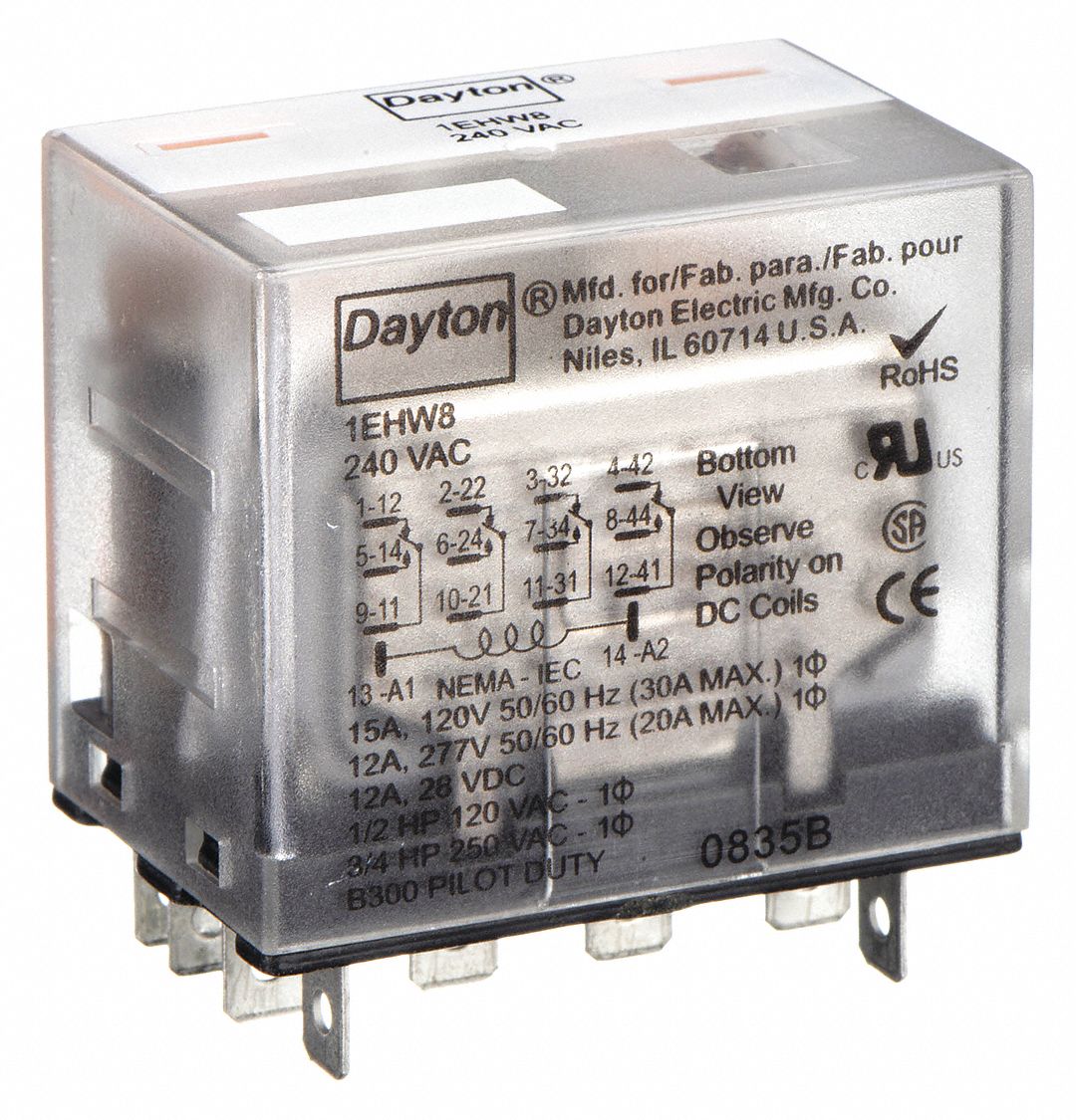 General Purpose Relay, 240V AC Coil Volts, 15A @ 277V AC Contact Rating - Relay - Grainger
