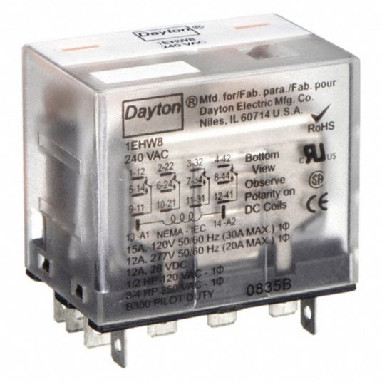 General Purpose Relay, 240V AC Coil Volts, 15A @ 277V AC Contact Rating - Relay - Grainger