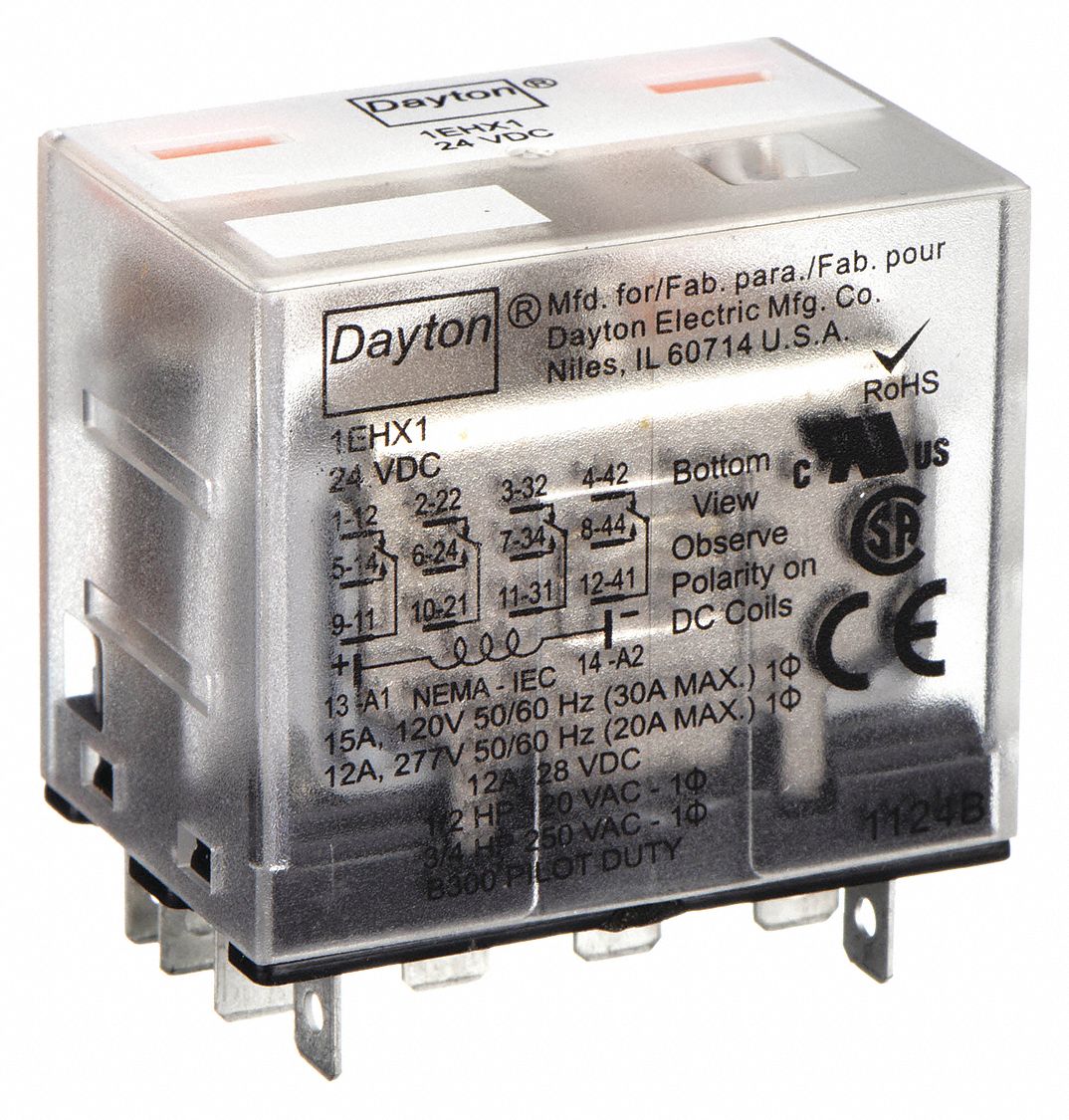 DAYTON, Socket Mounted, 24V DC, General Purpose Relay - 1EHX1|1EHX1 ... DAYTON, Socket Mounted, 24V DC, General Purpose Relay - 1EHX1|1EHX1 ...