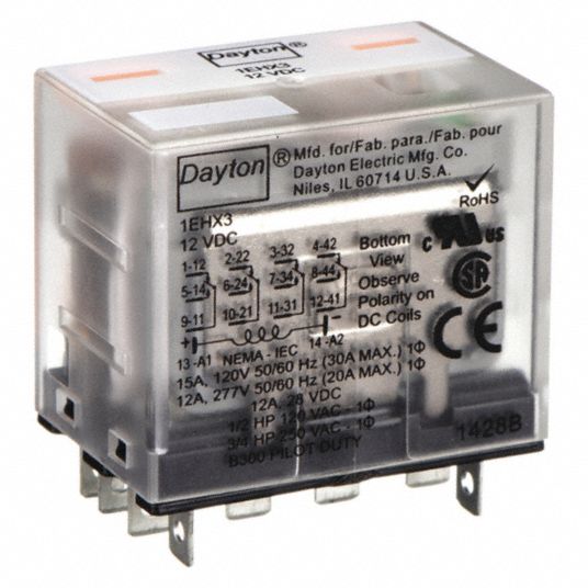 12V DC Coil Volts, 15A @ 277V AC Contact Rating - Relay, 15A @ 28V DC Contact Rating - Relay ...