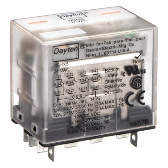 General Purpose Relay, 24V AC Coil Volts, 15A @ 277V AC Contact Rating - Relay - Grainger