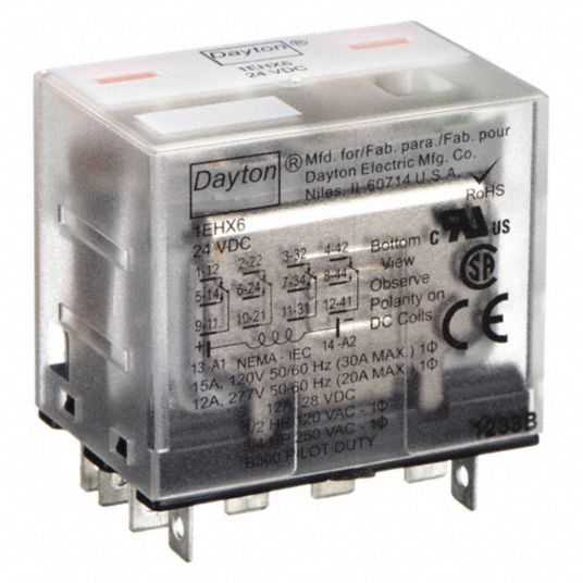 General Purpose Relay, 24V DC Coil Volts, 15A @ 277V AC Contact Rating - Relay - Grainger