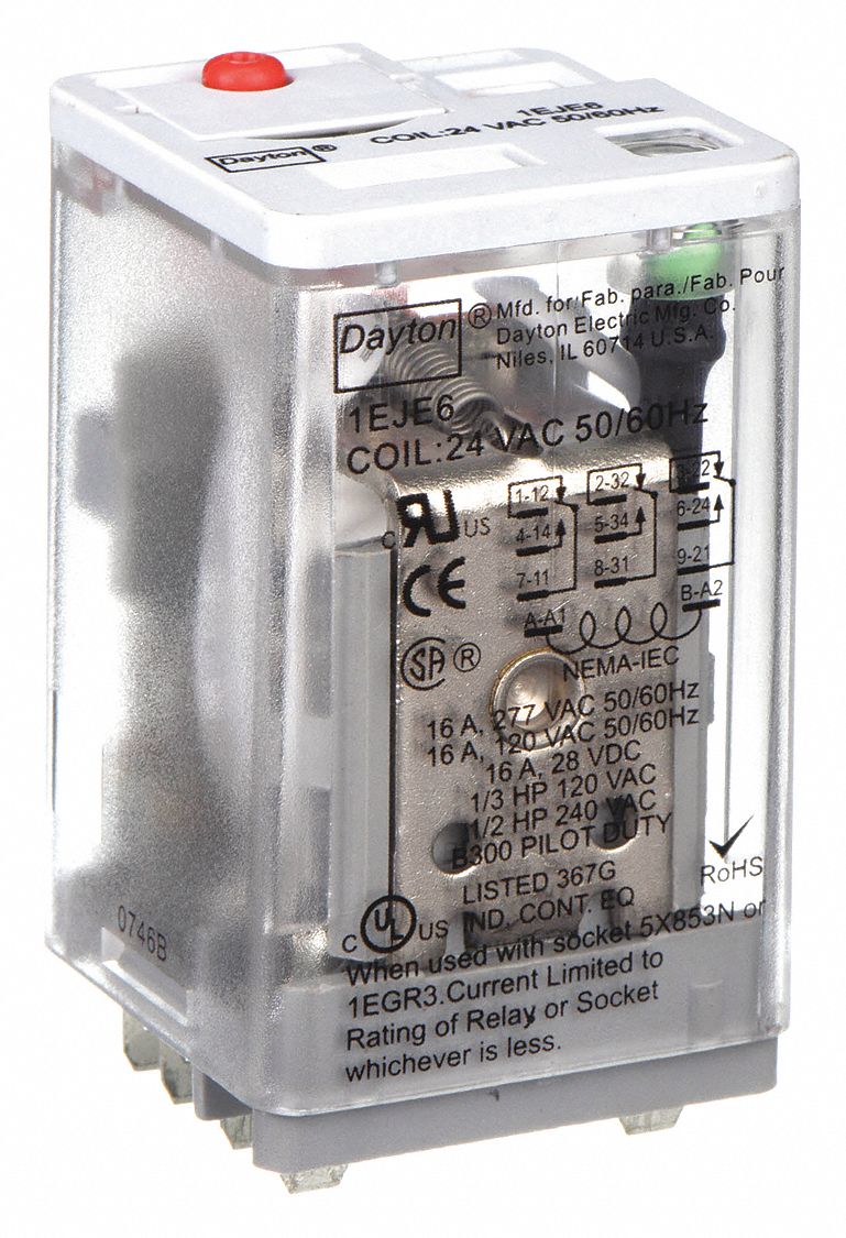 DAYTON, Socket Mounted, 10 A Current Rating, General Purpose Relay ...