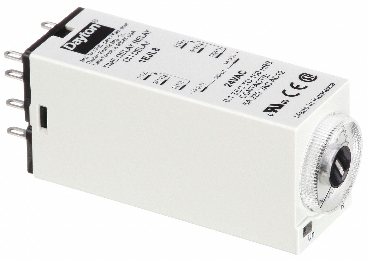DAYTON, Socket Mounted, 24V AC, Single Function Time Delay Relay ...